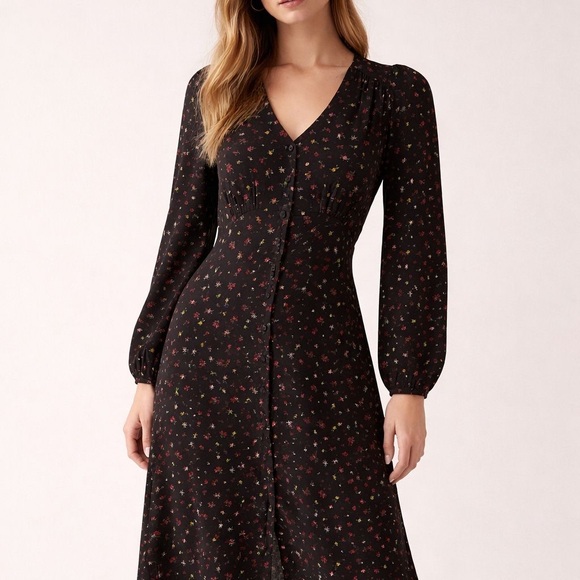 Levi's | Dresses | Levis Romantic Black Floral Midi Dress Elegant ...
